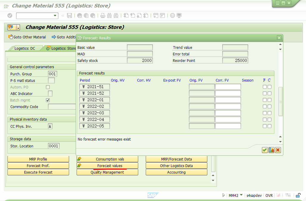 SAP RETAIL MP30为物料Execute Forecast，报错- Status Forecast not defined ...