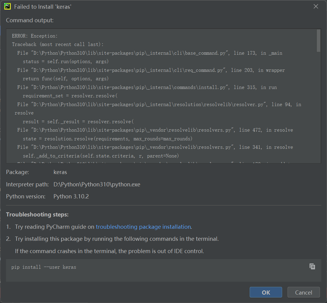 pycharm 下载包出现错误ERROR: Exception:Traceback (most recent call last):_pycharm下载numpy库error ...