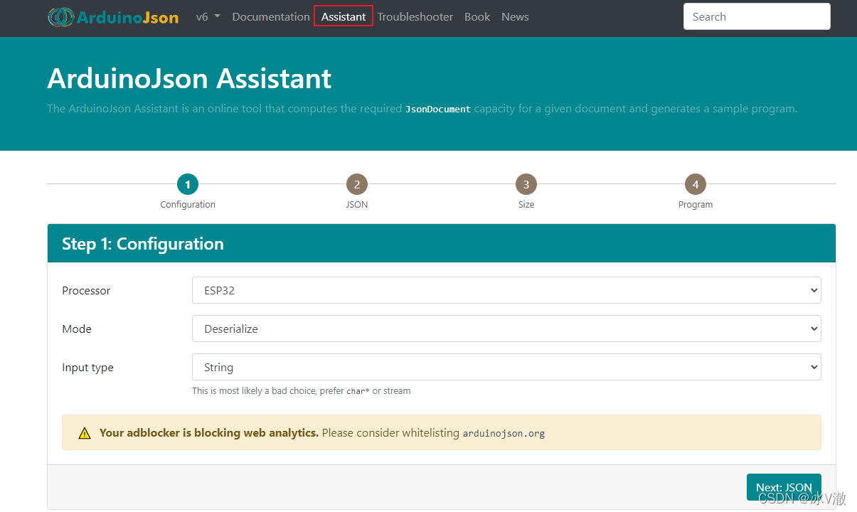 Arduino处理json数据,arduinojson Assistantarduinojson助手 Csdn博客