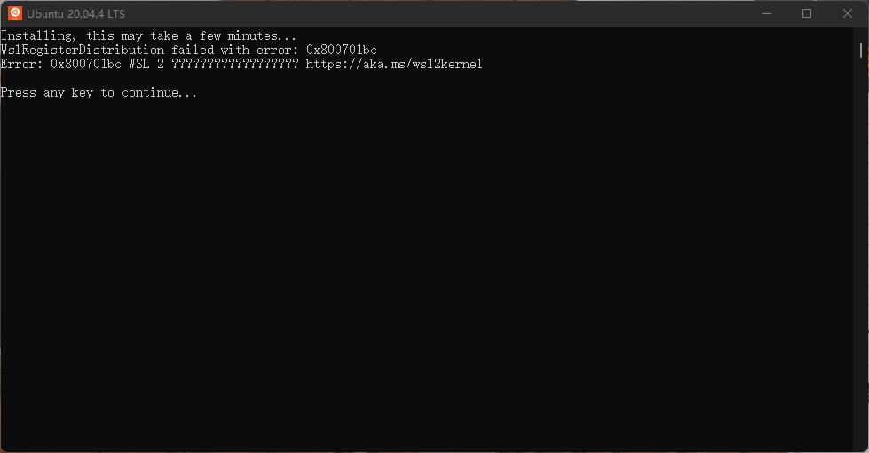 Win11安装Ubuntu子系统报错WslRegisterDistribution failed with error: 0x800701bc_error:installation ...