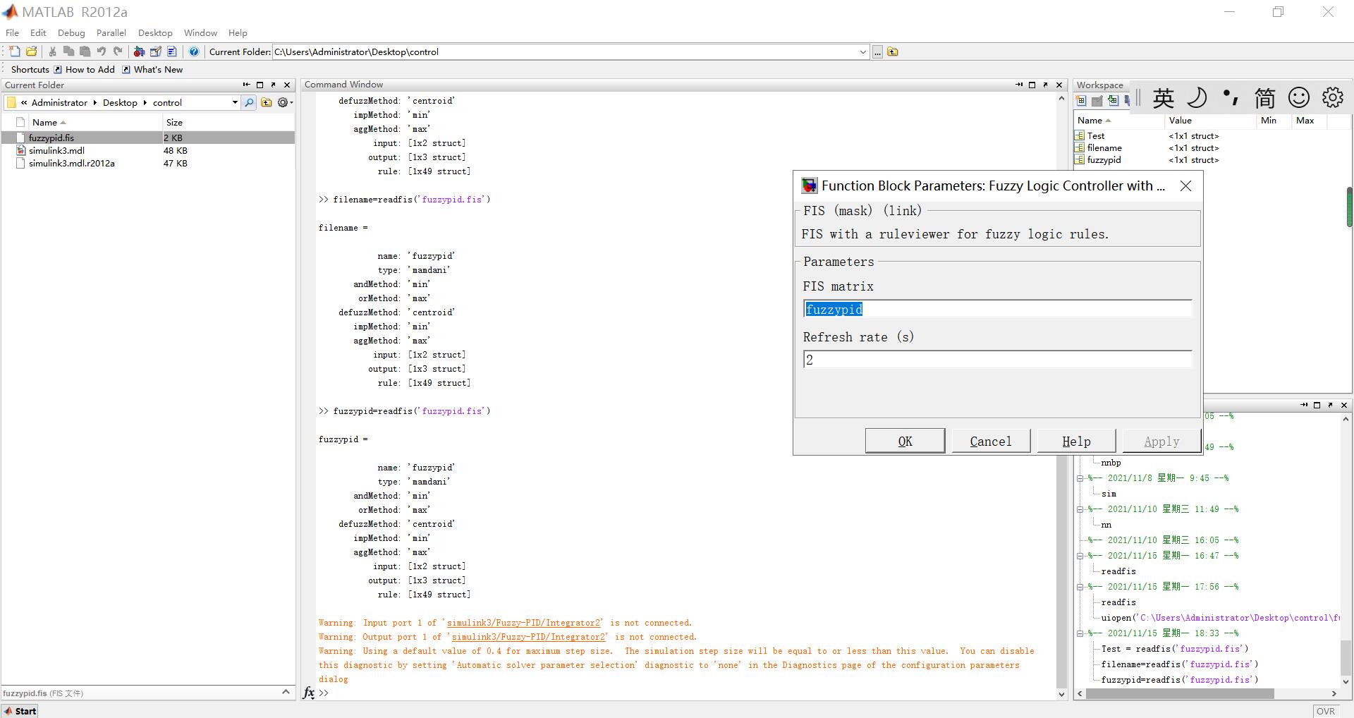 Error evaluating parameter ‘fismatrix‘ in ‘simulink3/FUZZY-PID/Fuzzy Logic Controller with ...