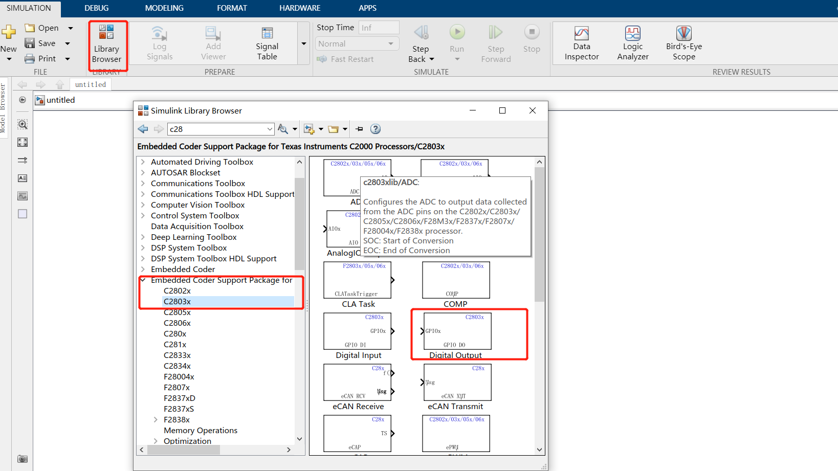 基于dsp28035之Simulink实验系列（1）-点亮第一盏灯_dsp28035硬件电路仿真-CSDN博客