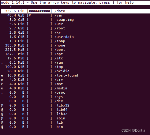 linux容量分析工具ncdu（NCurses Disk Usage）（文件大小目录大小文件夹大小）_linux ncdu-CSDN博客