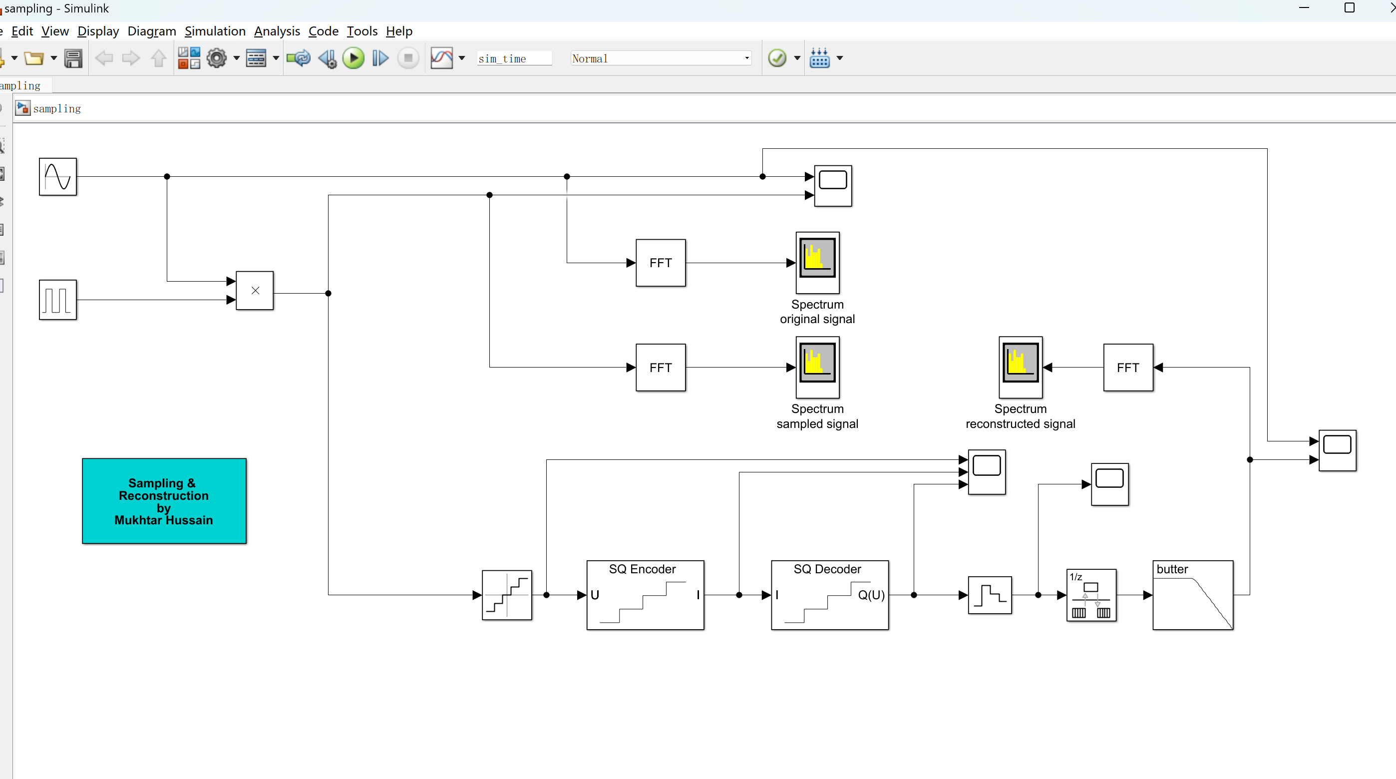 【模拟信号采样和重构的 Simulink 模型】通过不同采样间隔的信号采样来分析时间和频率图、分析量化电平对模数转换的影响研究（matlab代码andsimulink实现）simulink 采样 