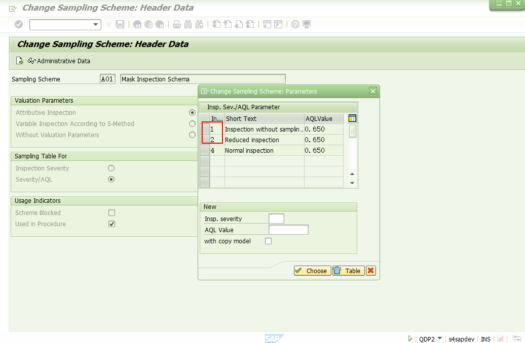 SAP QM中阶执行事务代码QDB1,报错- Inspection severity 001 AQL 0.650 not in sampling schema A01-_sap not in ...