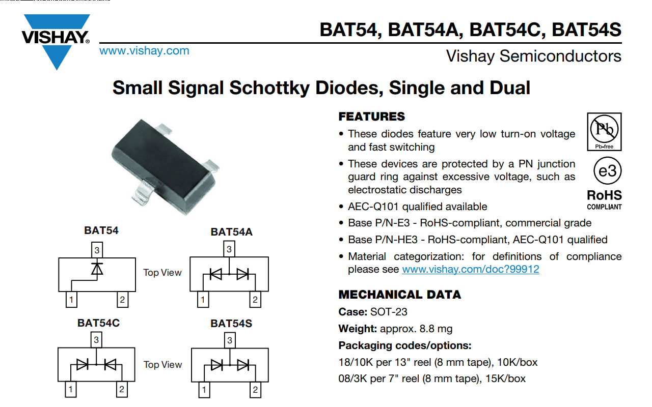 小信号SOT23封装的肖特基二极管BAT54s_bat54s整流电路-CSDN博客