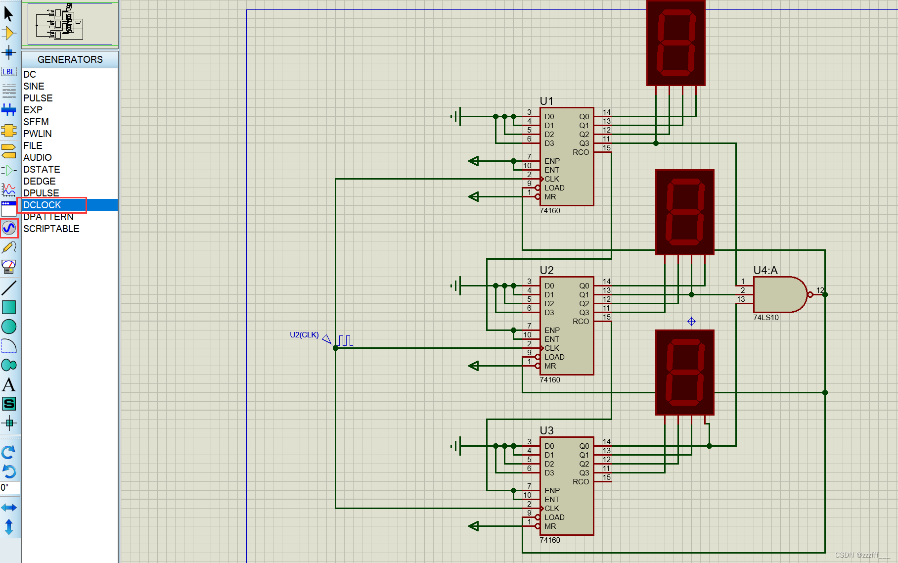 Proteus——用3片74160接成一个129进制的计数器_proteus计数器-CSDN博客