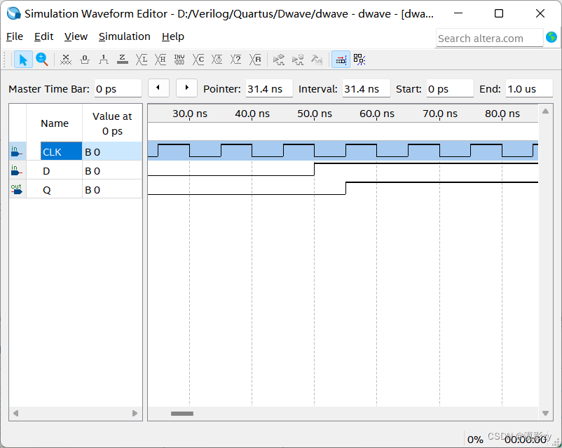 Quartus设计D触发器并进行仿真观察时序波形_触发器的设计与仿真-CSDN博客