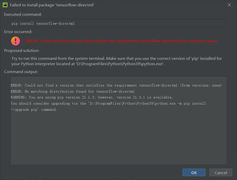 关于安装 tensorflow-directml 时报错解决方案_tensorflow-directml-plugin-CSDN博客