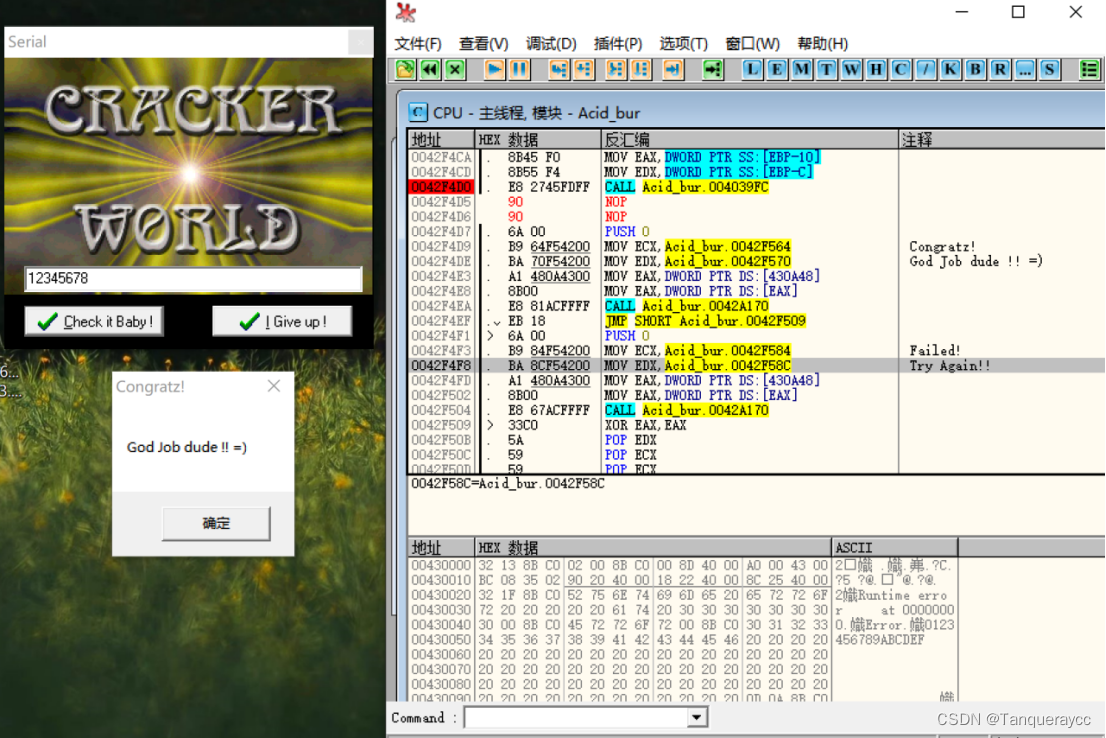 OllyDBG 破解crackme160第一个Acid_burn详细解析_天累无e64eea-CSDN博客