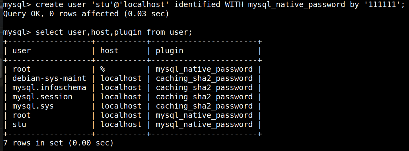 Mysql数据库——用户管理与授权_给用户 user1@localhost 和 user2 授予 stuednt 表上的所有权限。-CSDN博客