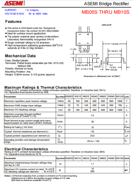 ASEMI整流桥MB6S参数，MB6S规格尺寸，MB6S特征应用_mb6s整流桥参数-CSDN博客