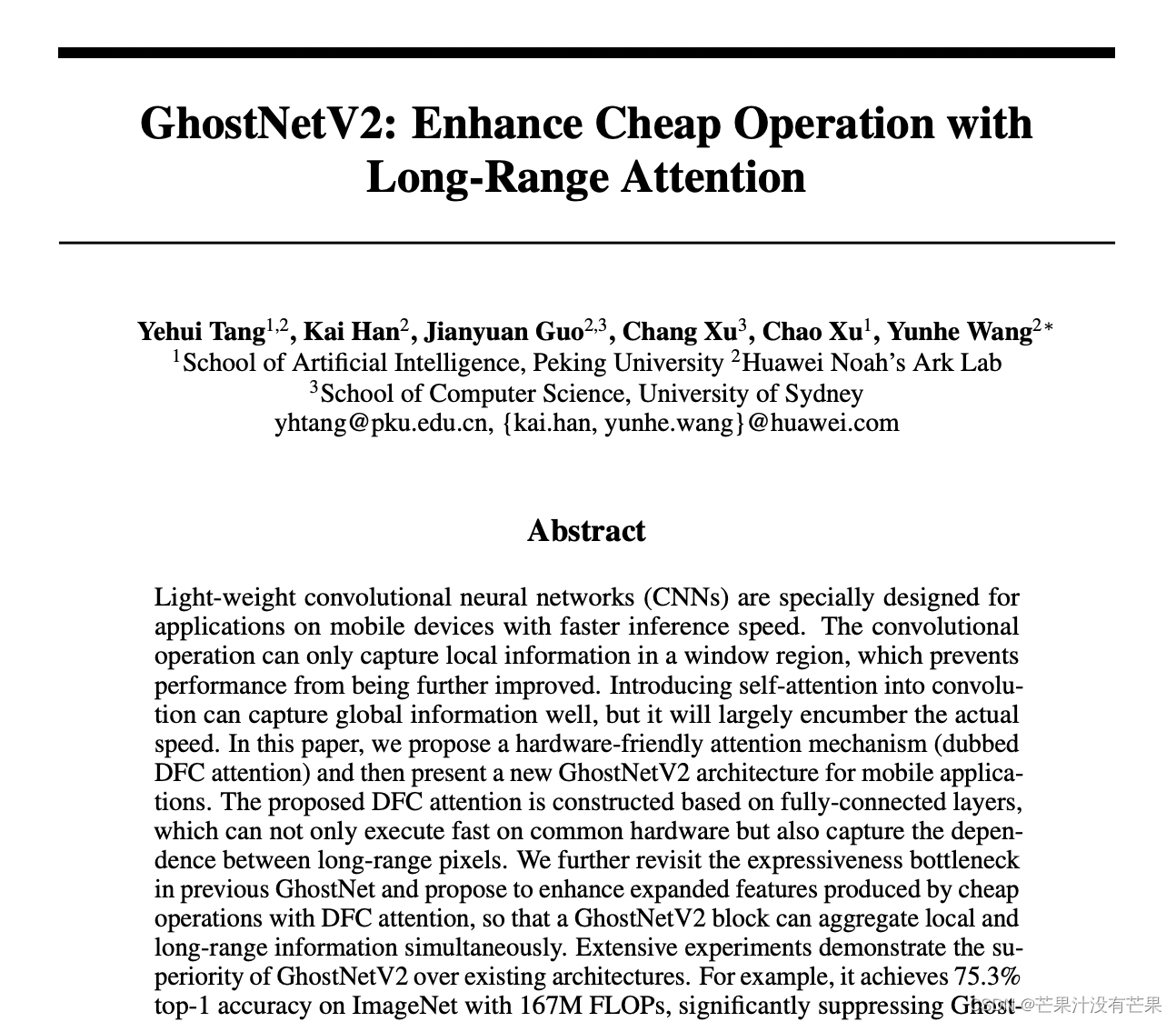 芒果YOLOv8改进52：主干Backbone篇之GhostNetV2：提出原创GhostNetV2 架构升级版：引入长距离注意力机制增强廉价操作，构建更强端侧轻量型骨干，打造高效轻量级检测器 ...