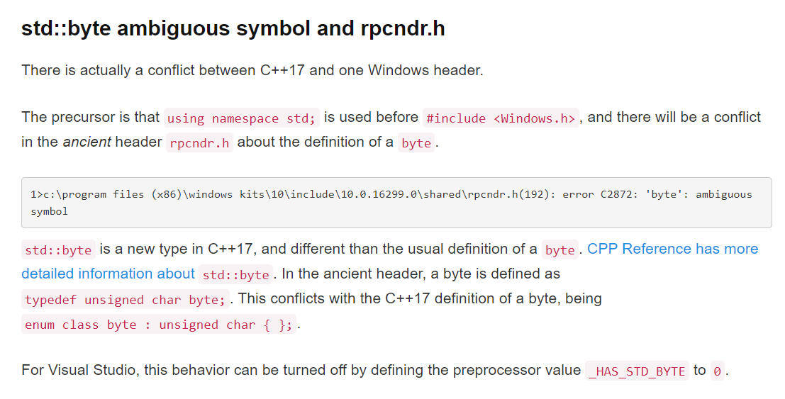 C2872 “byte“ 不明确的符号 编译报错_error c2872: “byte”: 不明确的符号-CSDN博客