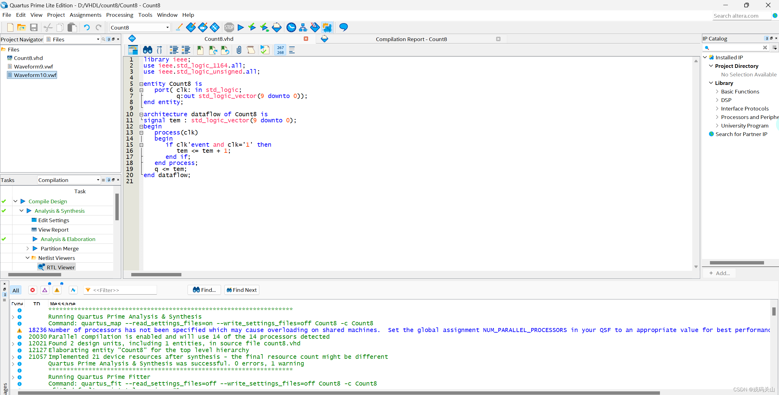 VHDL+Quartus十位计数器仿真_在quartusii软件中用vhdl语言实现一个十进制计数器,并进行功能仿真-CSDN博客