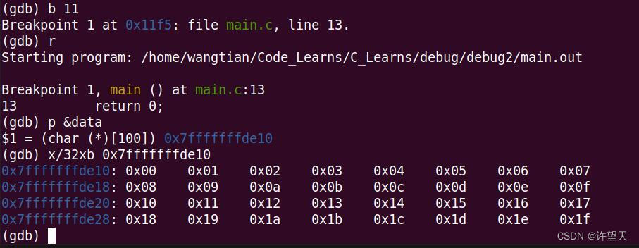 Linux下 gdb调试打印内存中的值_gdb 打印内存地址内容-CSDN博客