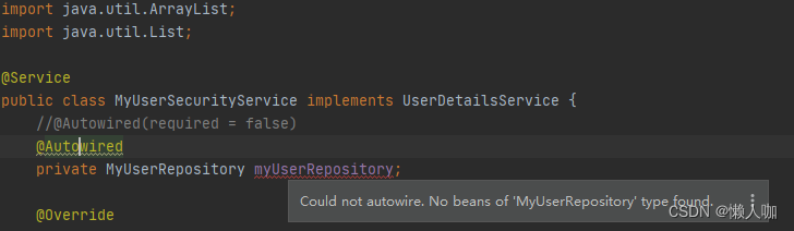 idea报错“Could not autowire. No beans of ‘XXXXXXXX‘ type found.”解决方案_idea no beans of type found ...