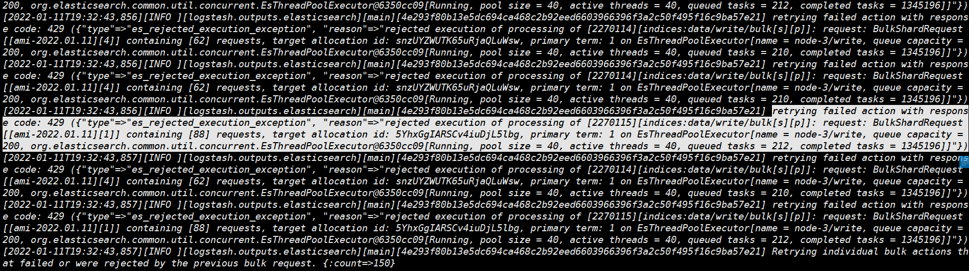 retrying failed action with response code: 429 ({“type“=＞“es_rejected_execution_exception ...