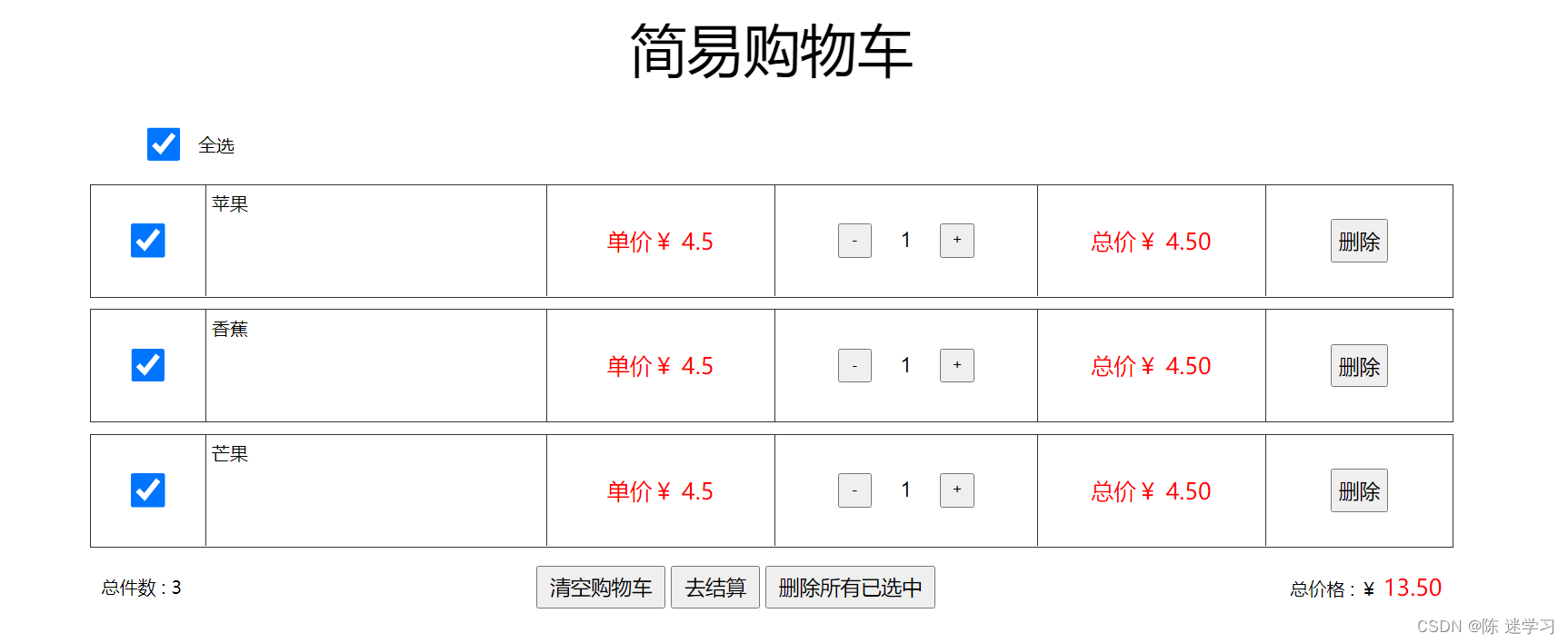 【简易购物车】javascript实现简易购物车页面js制作简易购物车页面 Csdn博客