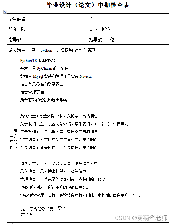 Python毕业设计作品基于django框架个人博客系统毕设成品(7)中期检查报告毕业论文中期检查报告博客系统 Csdn博客
