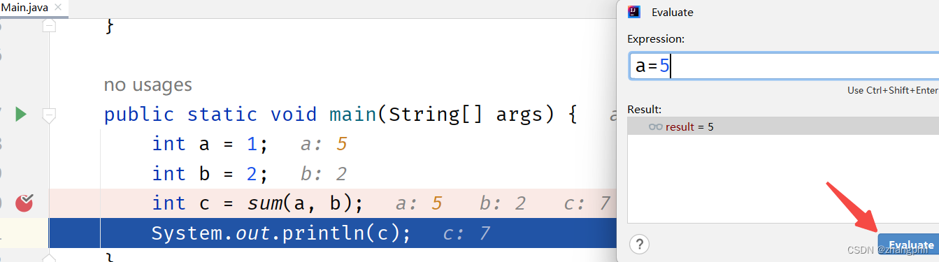 IDEA断点/单步debug调试Evaluate Expression，运行时动态修改变量值_idea debug修改变量值-CSDN博客
