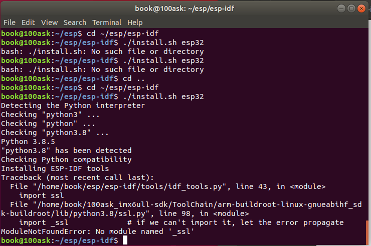 ESP32开发环境搭建，Linux，SDK，IDF，Ubuntu，乐鑫_cmake' must be available on the path to use idf.py-CSDN博客