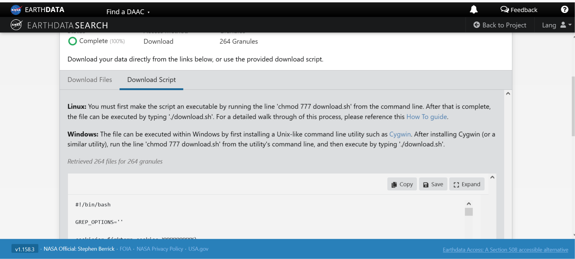 批量下载NASADEM_SCv001(SLOPE/ASPECT)数据_chmod 777 download.sh-CSDN博客