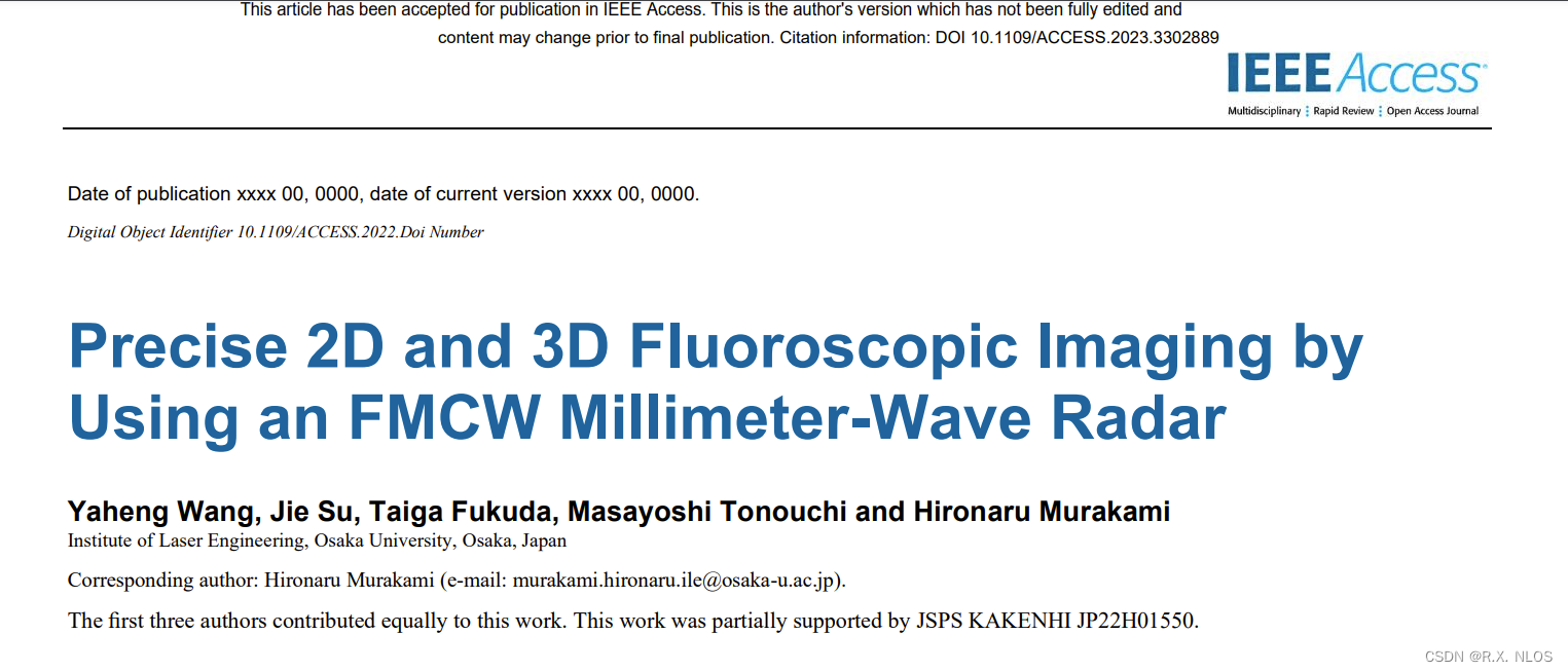 IEEE Access, 2023 | Precise 2D and 3D Fluoroscopic Imaging by Using an FMCW Millimeter-Wave ...