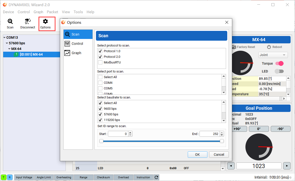 仿生蛇形机器人02、Dynamixel MX-64AR舵机出现软件故障、无法调节角度_robotis mx64舵机报错error5-CSDN博客
