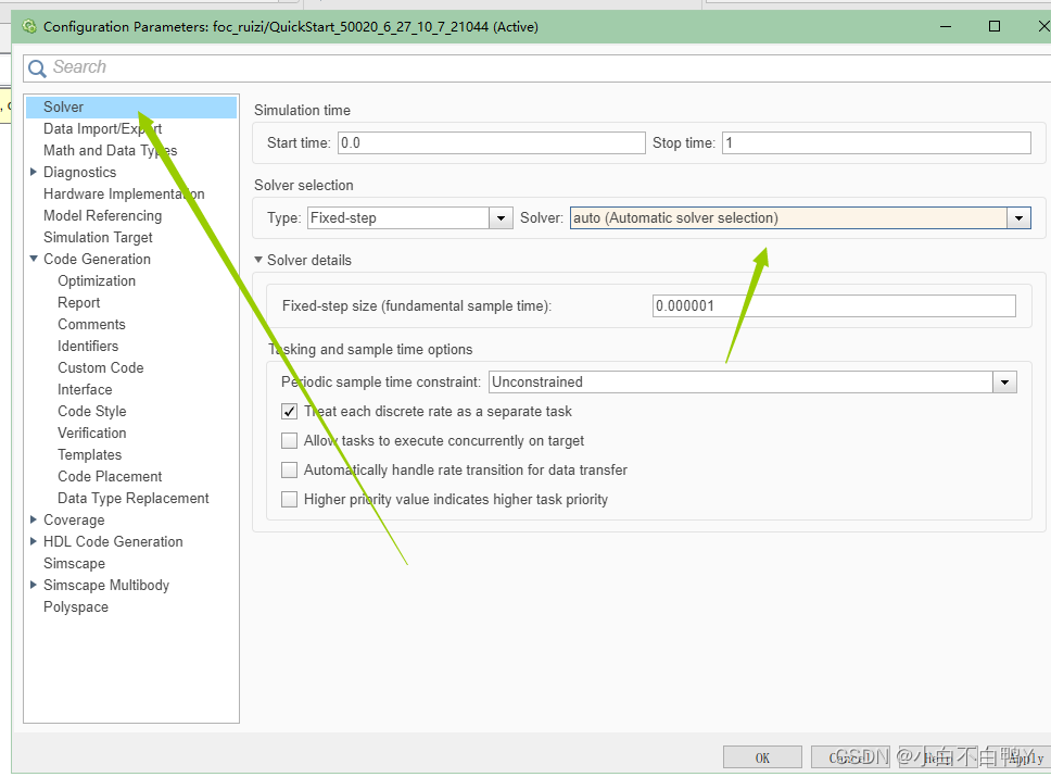 The “FixedStepDiscrete“ solver cannot be used to simulate block diagram ‘foc_ruizi‘ because it ...