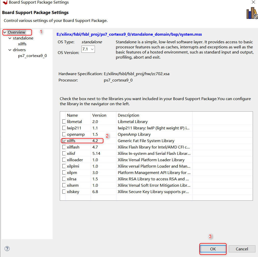 vitis2019.2: This application requires xilffs library in the Board Support Package._this ...
