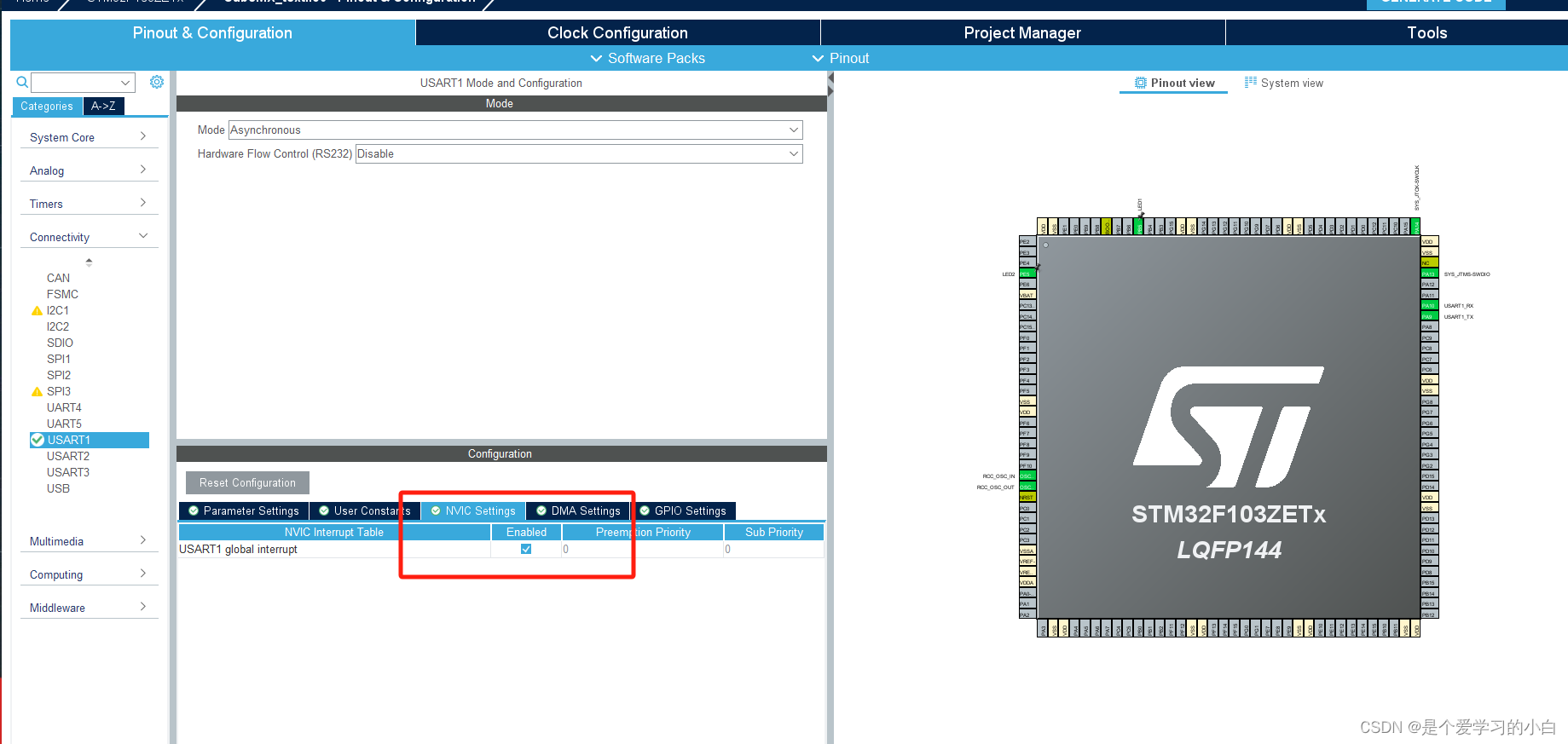 STM32CubeMX学习之路——配置STM32F103ZET6的USART1串口_stm32zet6串口程序-CSDN博客