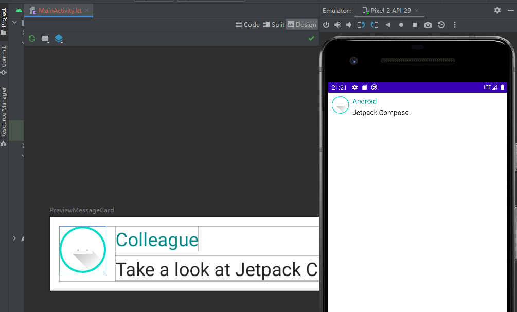 【android Jetpackcompose】1、实战聊天界面：compose 可组合函数、用 Row 和 Column 设计布局、materialdesign 样式、列表、动画