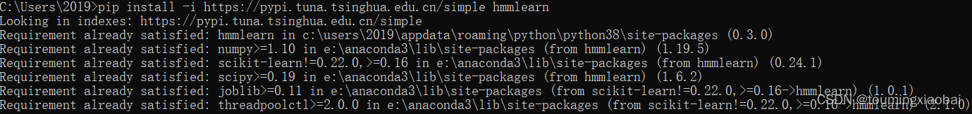 解决pyhon安装hmmlearn：pip install -i https://pypi.tuna.tsinghua.edu.cn ...