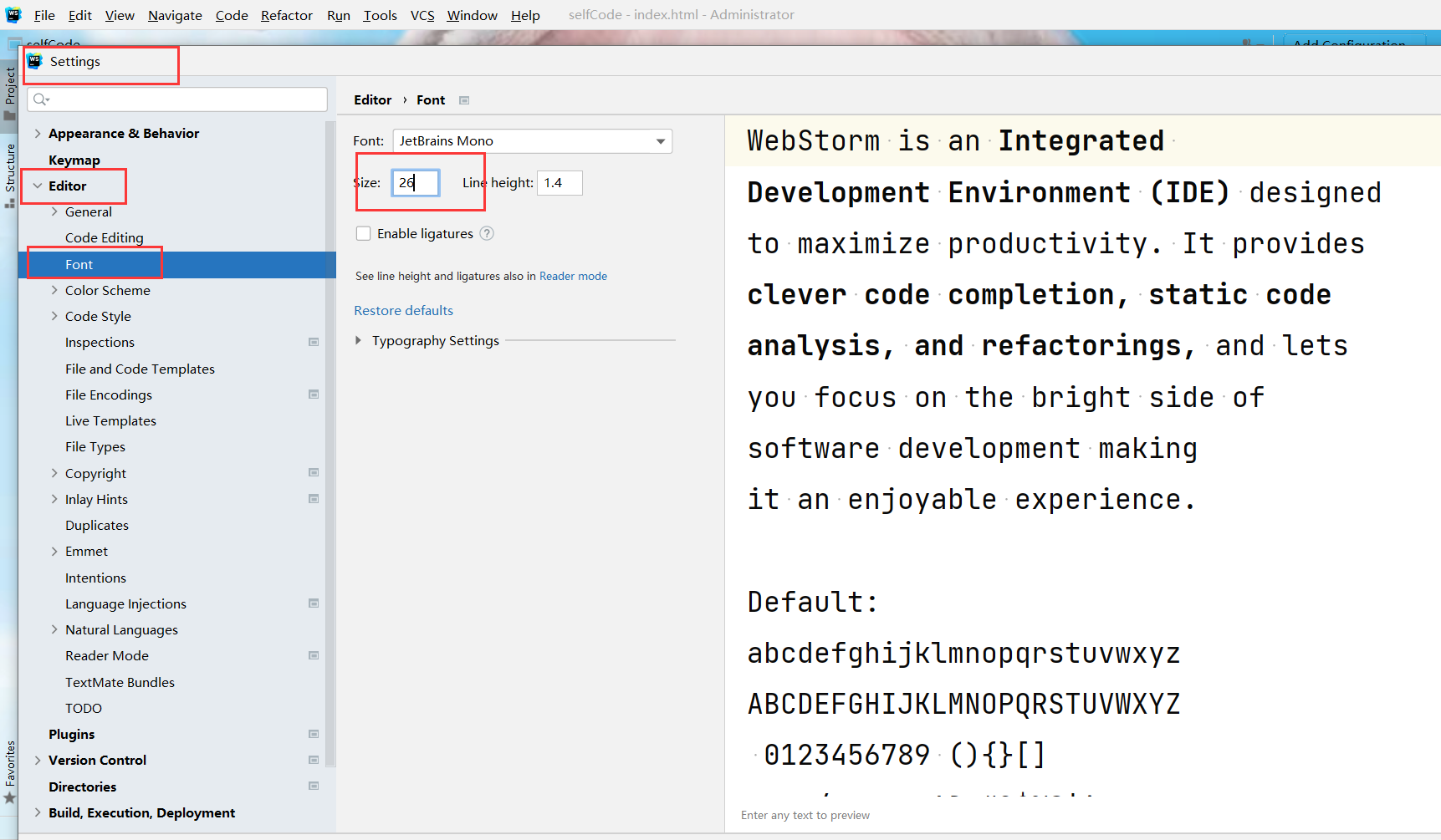 Webstorm改变字体大小、背景颜色、设置背景图片_webstorm字体设置-CSDN博客