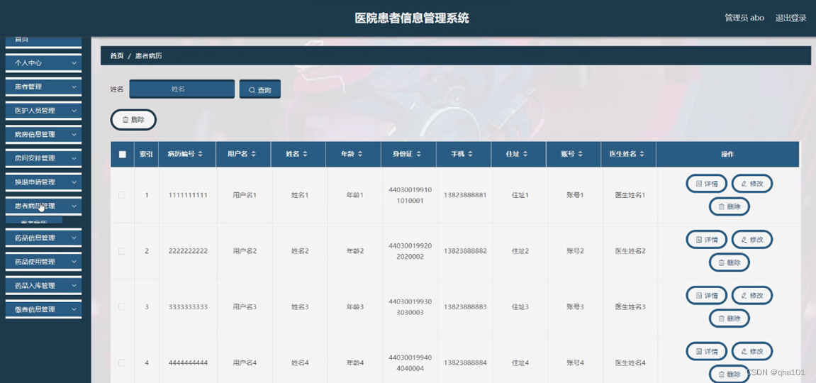 Ssmvue计算机毕业设计医院患者信息管理系统（程序lw文档）患者管理模块图片 Csdn博客