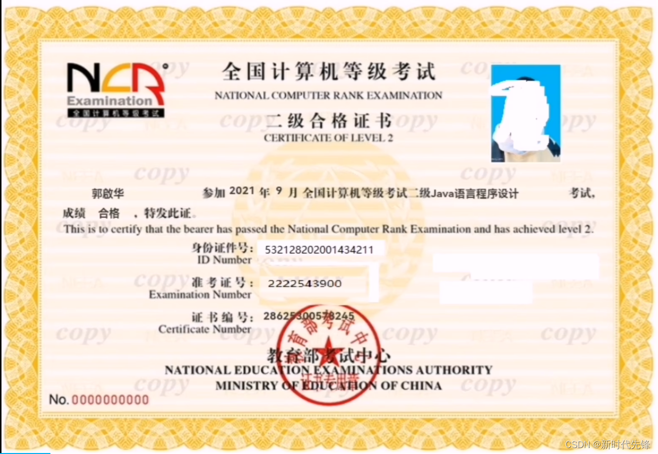 NCRE全国计算机等级考试证书样本示例_计算机二级证书电子版模板-CSDN博客