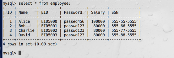 seedlab实验——SQL注入攻击_sql侵入 seedsever实验-CSDN博客
