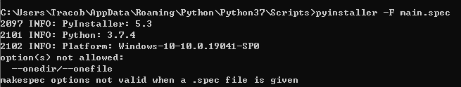 【Python】Python打包exe报错makespec options not valid when a.spec file is given_makespec options not ...