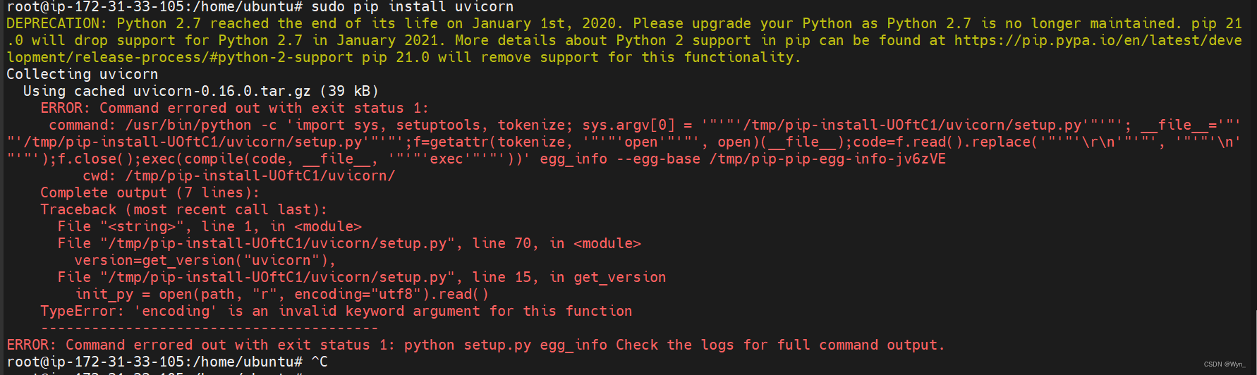 Command errored out with exit status 1: python setup.py egg_info Check the logs for command ...
