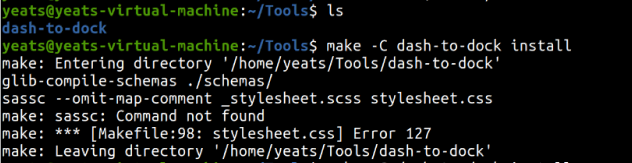 Dash to Dock sassc --omit-map-comment _stylesheet.scss stylesheet.css 异常处理_sassc: command not ...