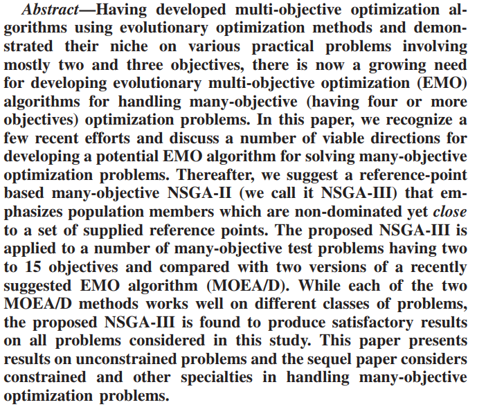 读论文|| An Evolutionary Many-Objective Optimization Algorithm Using Reference-point Based Non ...