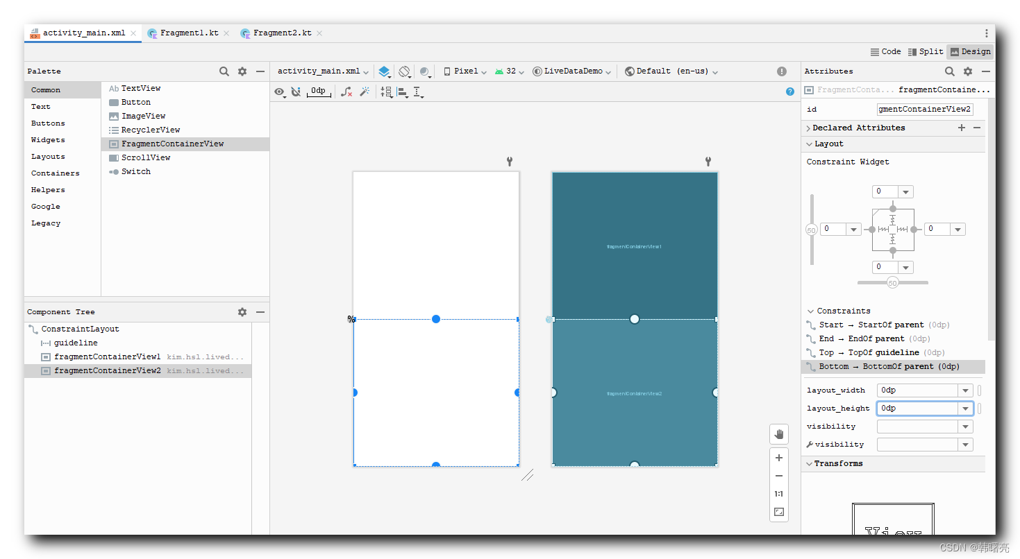 【约束布局】使用 Design 模式编辑 Constraintlayout 约束布局 添加 Guideline 引导线 添加 Fragmentcontainerview 对于约束