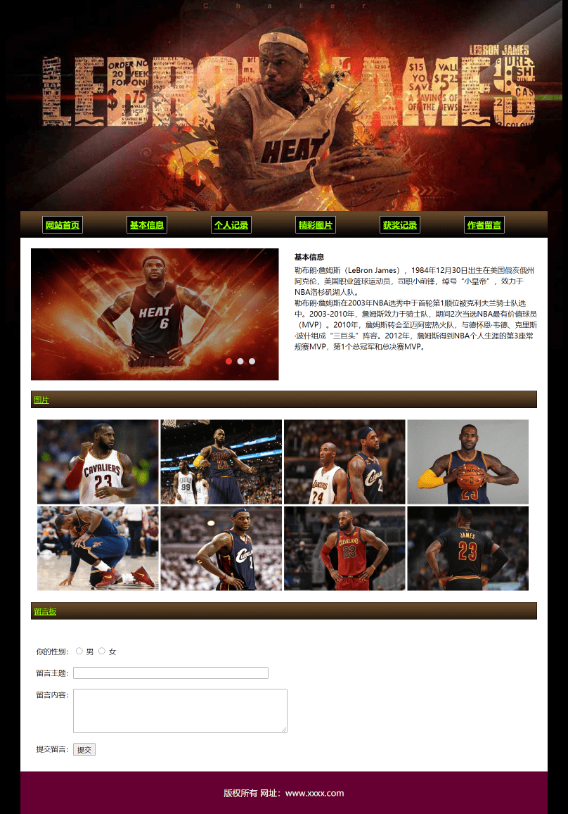 HTML+CSS静态网页作业：NBA勒布朗詹姆斯篮球明星带js(5页)_lebron james个人网页制作-CSDN博客