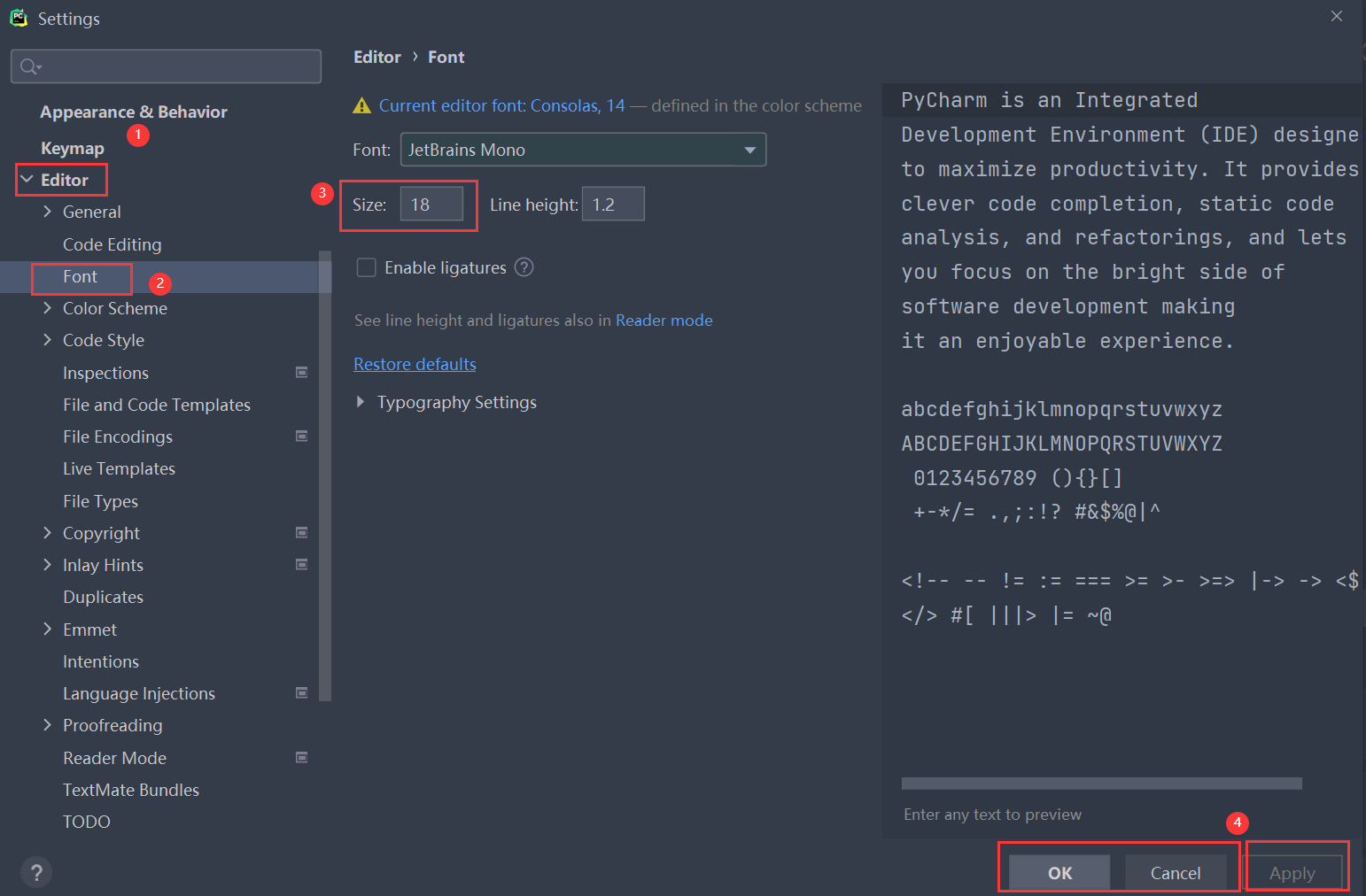 pycharm调整字体大小设置_pycharm选择console font无法调整字体大小-CSDN博客