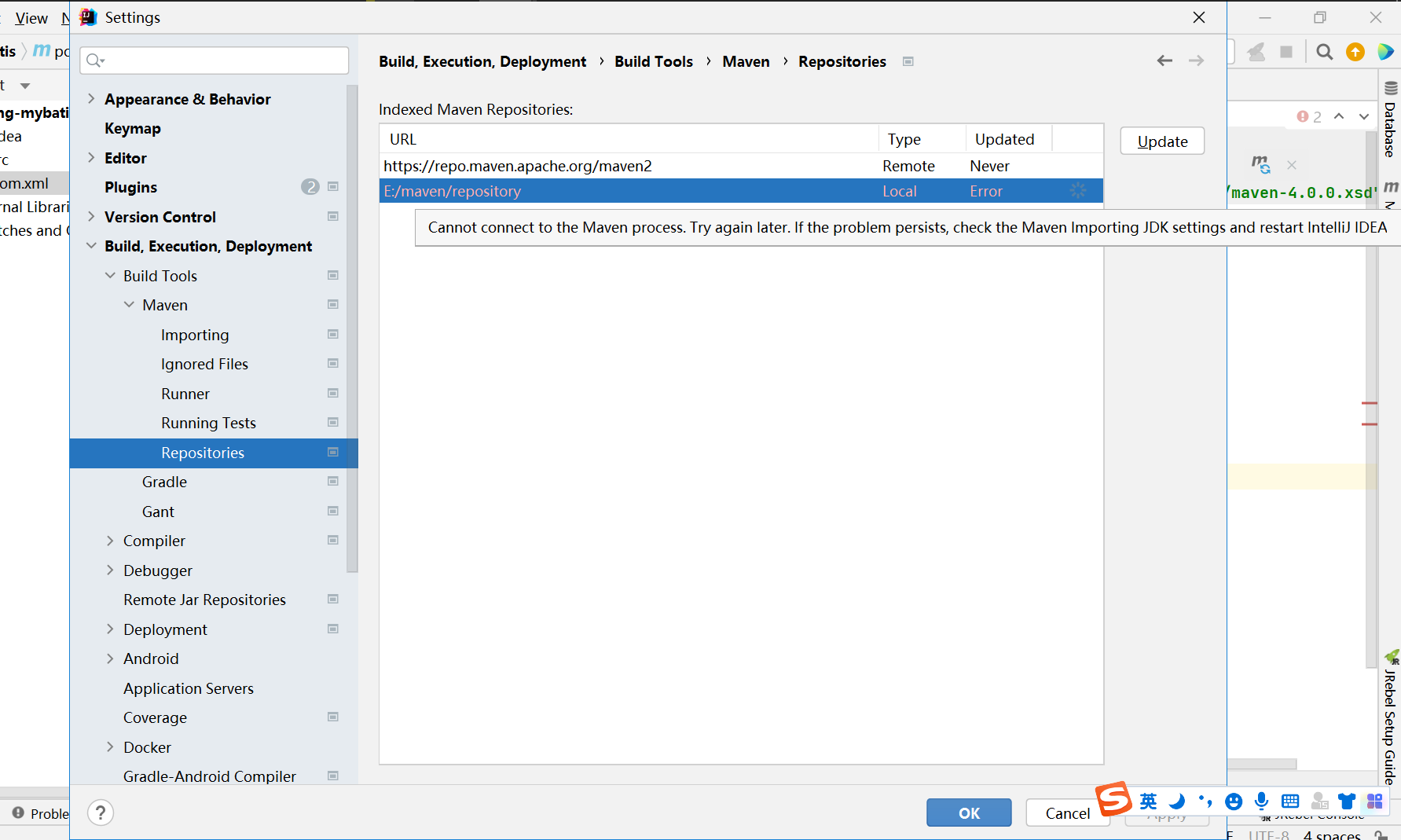 Cannot Connect To The Maven Processtry Again Laterif The Problem 