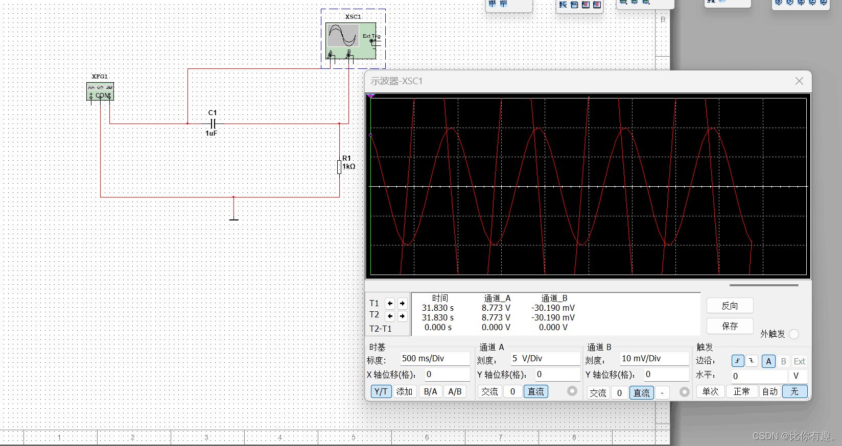 Multisim电路的仿真和示波器的使用比你有趣。的博客 Csdn博客 