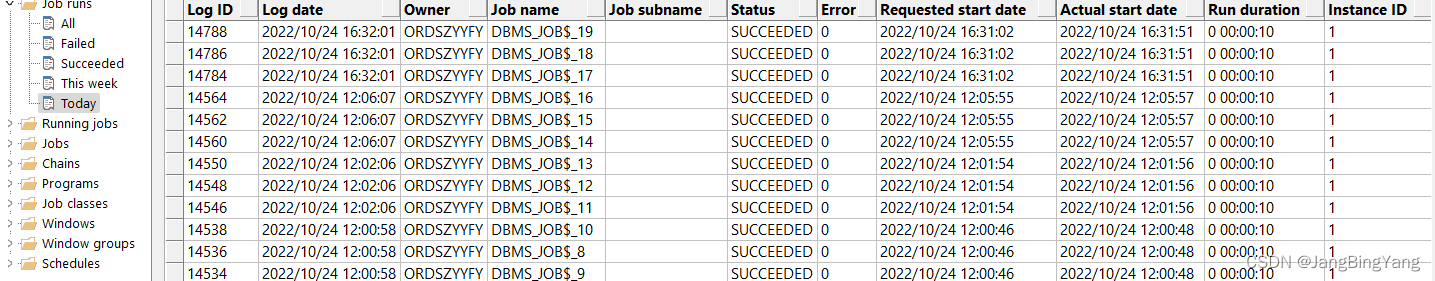 Oracle利用作业实现异步执行操作oracle Dbms Job执行日志 Csdn博客